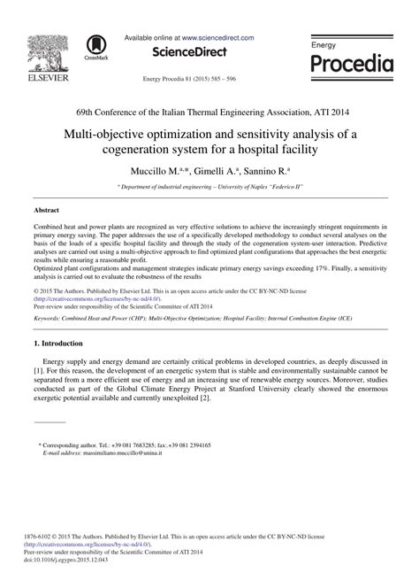 Pdf Multi Objective Optimization And Sensitivity Analysis Of A