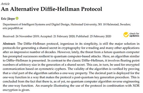 An Alternative Diffie Hellman Method And What Is Mod 1