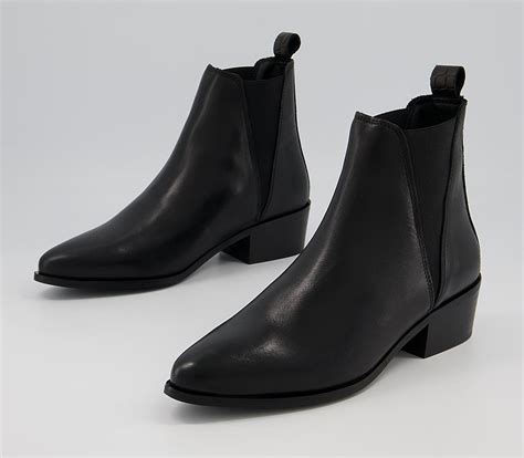 Office Articulate Low Point Chelsea Western Boots Black Leather New