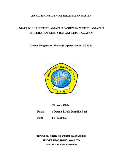 Analisis Insiden Keselamatan Pasien Desma Lutfia K S 017231003 Pdf