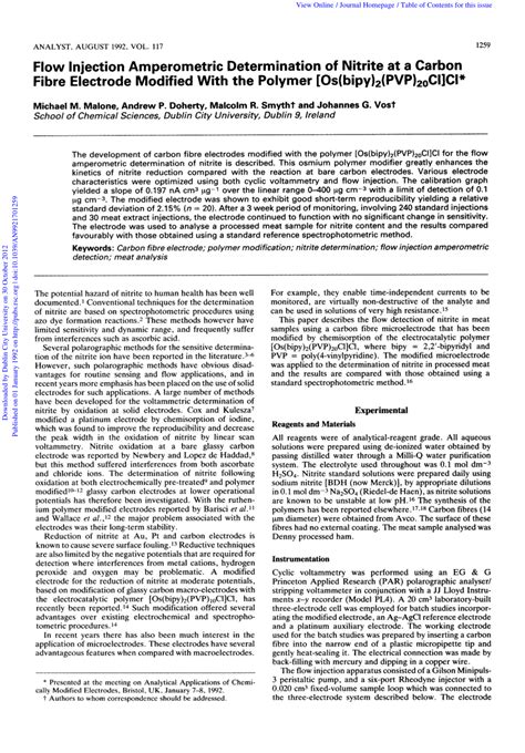 Pdf Flow Injection Amperometric Determination Of Nitrite At A Carbon