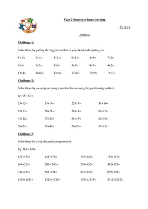 Weekly Maths Homework Sheets For Year 2 Teaching Resources
