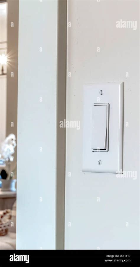 Vertical Wall Mounted Electrical Rocker Light Switch With Blurry Dining