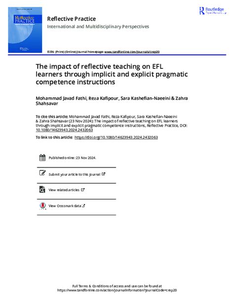 Pdf The Impact Of Reflective Teaching On Efl Learners Through Implicit And Explicit Pragmatic