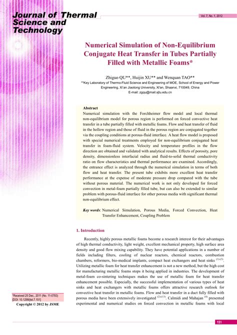Pdf Numerical Simulation Of Non Equilibrium Conjugate Heat Transfer