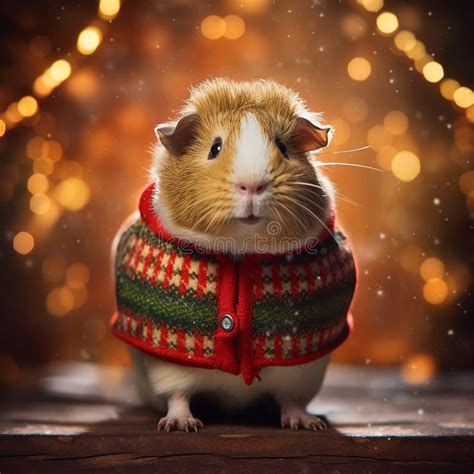 Guinea Pig Dressed In Sweater In Holiday Scene Created Using Ai