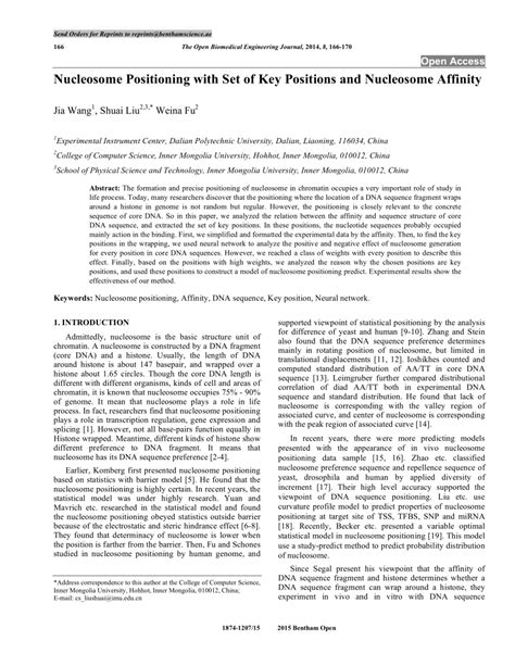 Pdf Nucleosome Positioning With Set Of Key Positions And Nucleosome