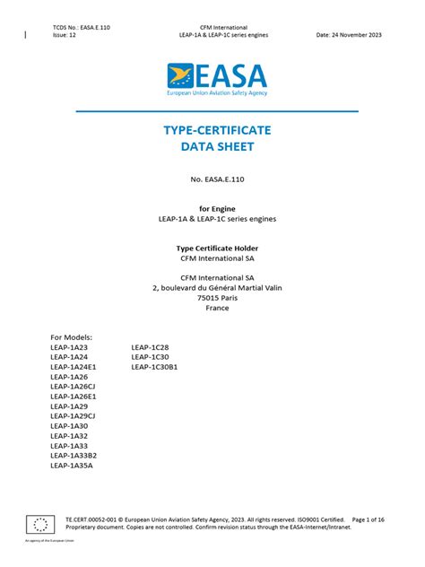 E110 Tcds Issue 12 Leap 1a 1c 20231124 Download Free Pdf Aviation Engines