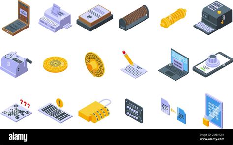 cipher icons set isometric set of cipher vector icons for web design