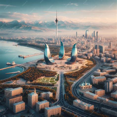 Premium Photo Azerbaijan Baku Flame Towers Caspian Sea Futuristic