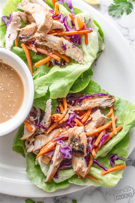 Easy Asian Chicken Lettuce Wraps With Peanut Sauce Alyonas Cooking
