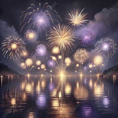 Stunning Fireworks Display Over Calm Lake With Reflections At Night Backgrounds  Free