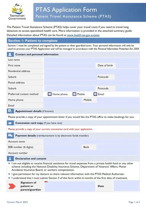 Ptas Application Form Tasmanian Department Of Health