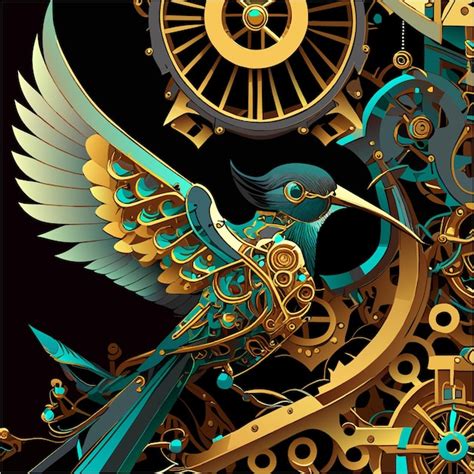 A Symphony Of Gears Clockwork Hummingbird Art Premium Ai Generated Vector