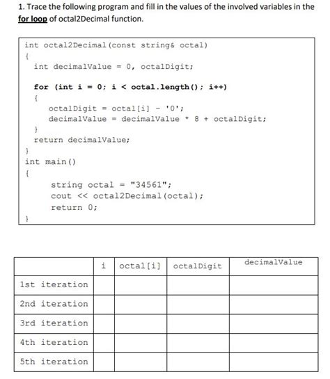 Solved Trace The Following Program And Fill In The Values Chegg