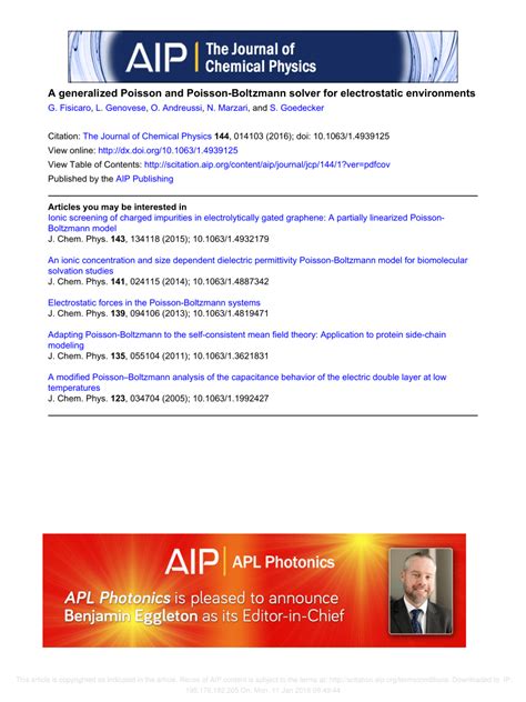Pdf A Generalized Poisson And Poisson Boltzmann Solver For