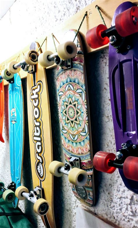 Skateboard Storage Wall Mount With Rope Hangers