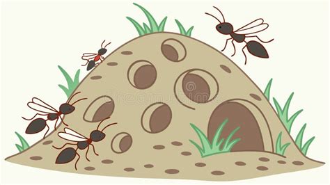 Detailed Ant Hill With Worker Ants Vector Scene Vector Design