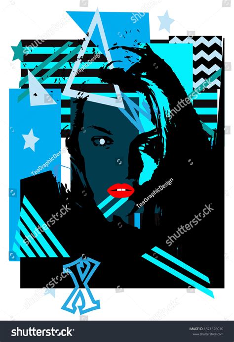 Sexy Girl Red Lips Illustration Blue Stock Vector Royalty Free