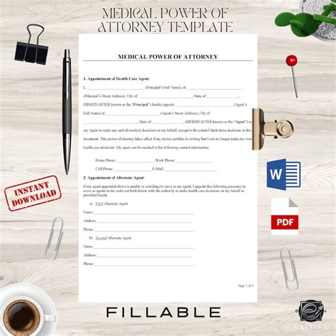 Medical Power Of Attorney Template Printable Pdf And Editable Word