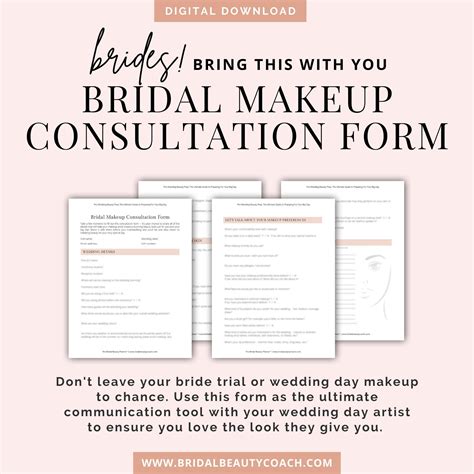 Bridal Makeup Consultation Form Pre Wedding Beauty Bride Makeup Trial
