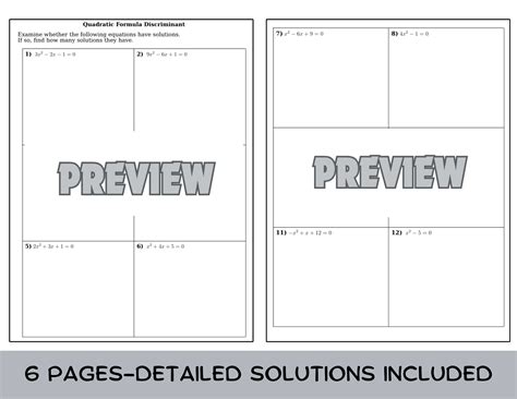 Quadratic Formula Discriminant Worksheet With Solutions Teaching