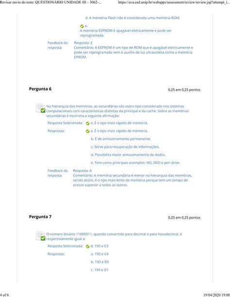 Avaliação Organização De Computadores Unidade Iii Pdf