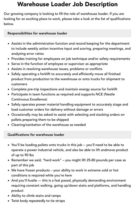 Job Description Of Loader And Unloader At Katharyn Frisina Blog