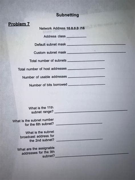 solved subnetting problem 7 network address 10 0 0 0 16