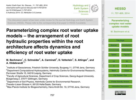 Pdf Parameterizing Complex Root Water Uptake Models The Arrangement Of Root Hydraulic