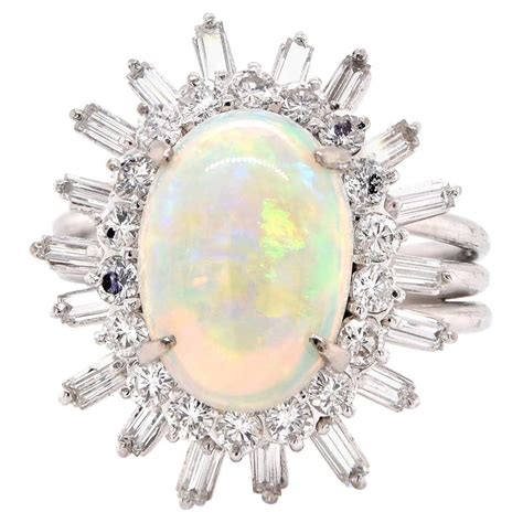 Large Opal Diamond White Gold Cocktail Ring At 1stdibs