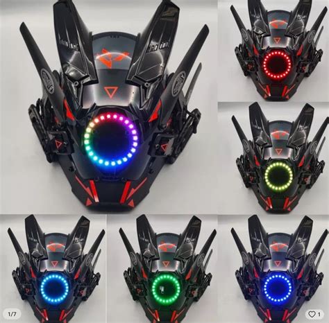 Liguoguo Black Cyberpunk Mask Helmet With Led Lights Futuristic