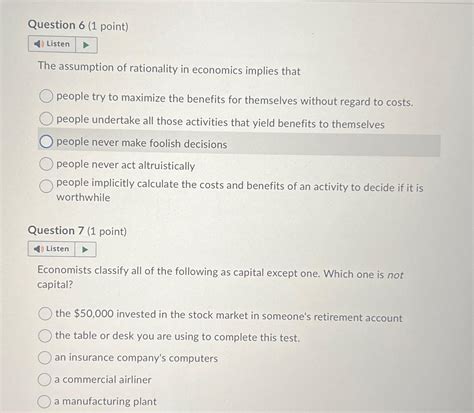 solved question 6 1 ﻿point the assumption of rationality in