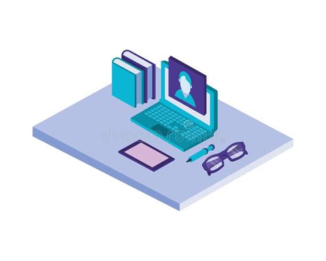 Laptop Computer With Books Icons Stock Vector Illustration Of Equipment Icon