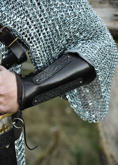 Leather Bracer Balor With Metal Details Black Wrist Guard Larp