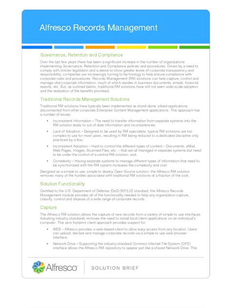 Alfresco Datasheet Records Management Pdf Records Management