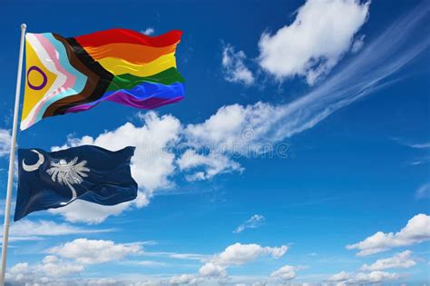 Large Lgbtq Progress Pride With Intersex Inclusion Flag And Flag Of