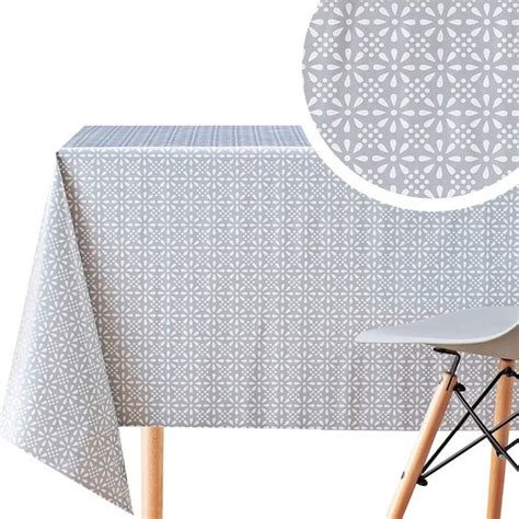 Toile Cirée Grise Essuyable Imprimé Floral Blanc Vintage Nappe Toile