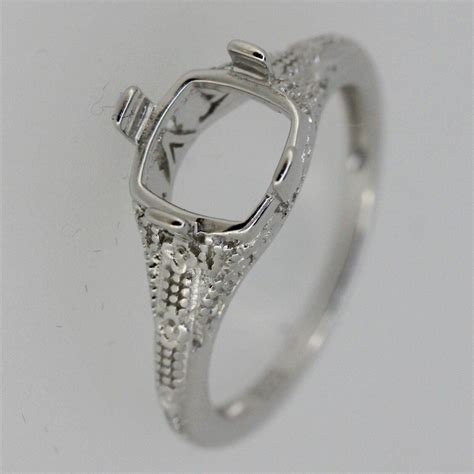 Art Deco Sterling Silver Semi Mount Ring Setting 8x8mm Syzjewelry
