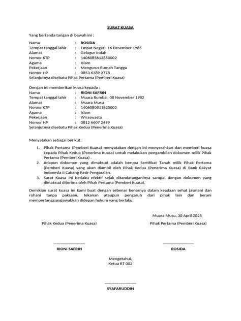 Surat Kuasa Pengambilan Sertifikat Tanah Pdf
