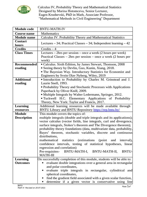 Syllabus Math Iv Term Pdf