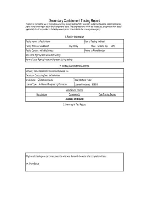 Fillable Online Secondary Containment Testing Report Fax Email Print