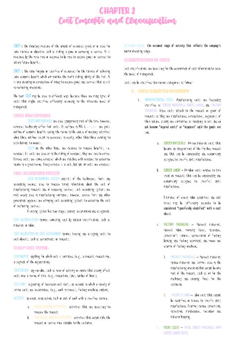 Chapter 2 Cost Concepts And Classification Chapter 2 Cost Concepts