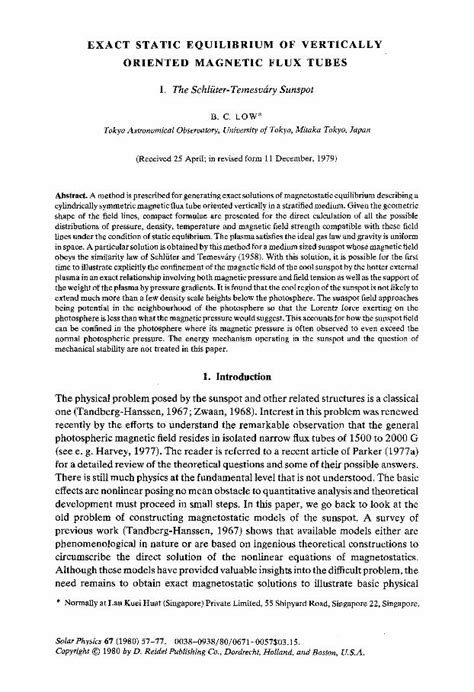 Pdf Exact Static Equilibrium Of Vertically Oriented Magnetic Flux