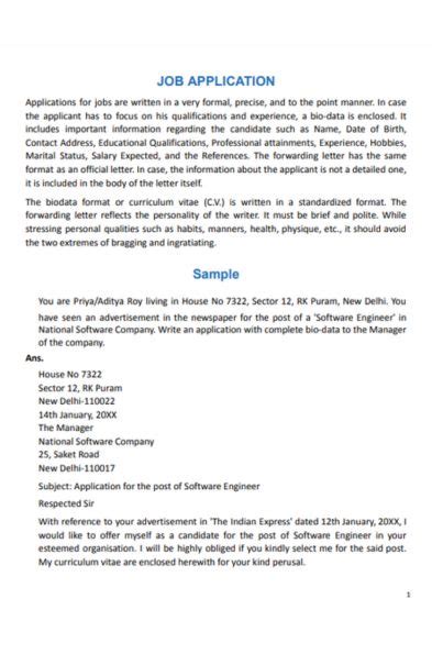 Cbse Class 12 English Job Application Pdf