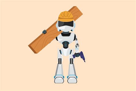 Business Design Drawing Robot Timber Frame House Construction Worker