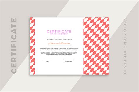 트렌디 한 디자인의 감사 수평 모형의 인증서 창조적 인 기하학적 패턴으로 졸업 또는 코스 완료를위한 현대 비즈니스 디플로마 템플릿 간단한 벡터 배경 Eps 10 형판에 대한