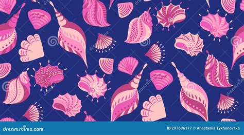 Summer Cute Ocean Sea Shells Seamless Pattern Stock Vector