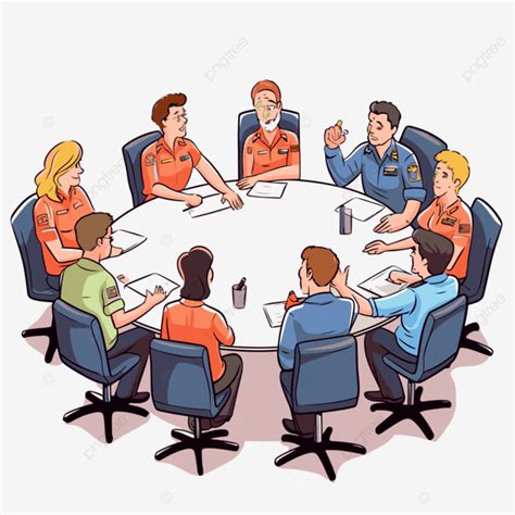Safety Meeting Vector Sticker Clipart Group Of Workers At The Table