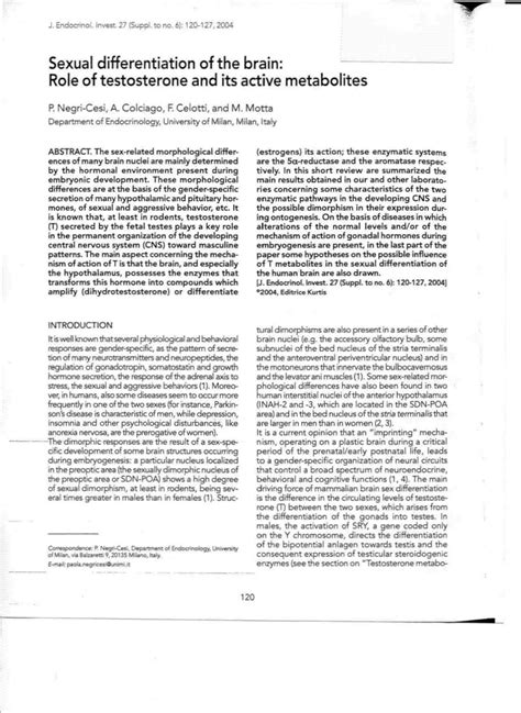 Pdf Sexual Differentiation Of The Brain Role Of Testosterone And Its